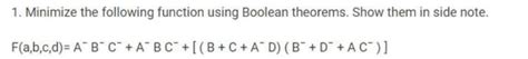 Solved 1 Minimize The Following Function Using Boolean