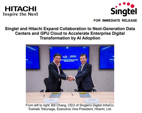Singtel And Hitachi Deepen Cooperation Targeting Next Generation Data Centre And Gpu Cloud Hawk