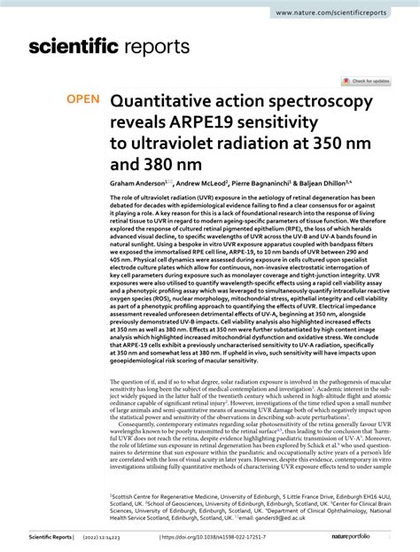 Pdf Quantitative Action Spectroscopy Reveals Arpe19 Sensitivity To Ultraviolet Radiation At
