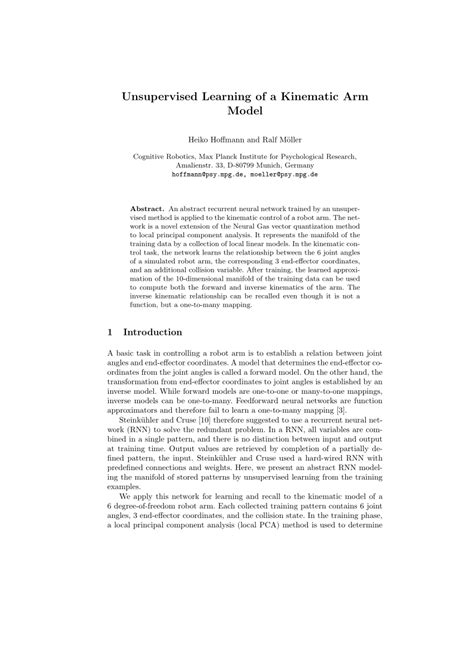 pdf unsupervised learning of a kinematic arm model
