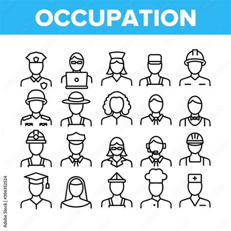 Occupation Collection Elements Icons Set Vector Thin Line Policeman