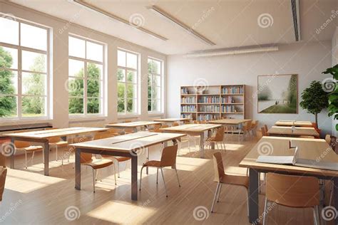 Modern Empty Classroom With Whiteboard Desks And Fresh Color Back To School Generative Ai