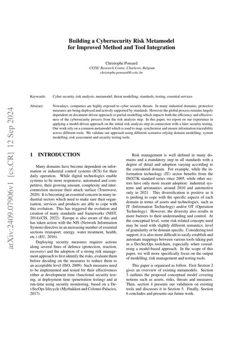 Pdf Building A Cybersecurity Risk Metamodel For Improved Method And
