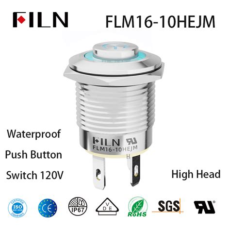 Filn 120v Push Button Switch 16mm 4 Pin 120v 250v High Currnet Ip67