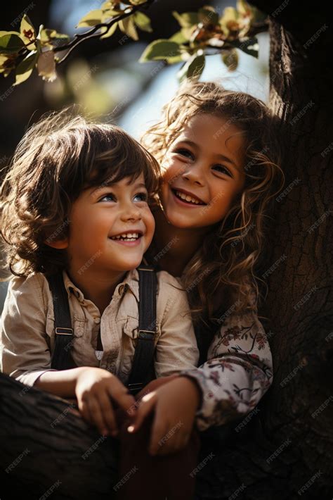 Premium Photo Sibling Bonding Under A Trees Shade
