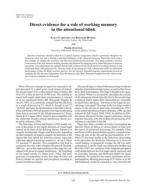 Pdf Direct Evidence For A Role Of Working Memory In The Attentional Blink