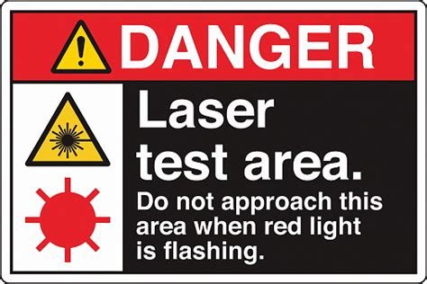 Ansi Z535 안전 표지 표시 라벨 기호 기호 픽토그램 표준 위험 레이저 테스트 영역 빨간색 표시등이 깜박일 때 이 영역에 접근하지 마십시오 텍스트가 있는 두 개의 기호