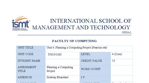 Unit 06 L4 Planning A Computing Project Assignment Overview Studocu