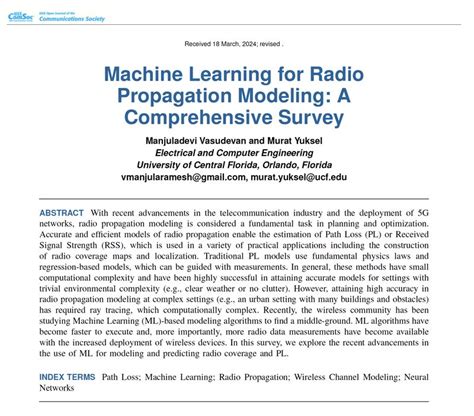 Our Survey On Ml Use In Radio Propagation Modeling Will Appear At Ieee Open Journal Of The