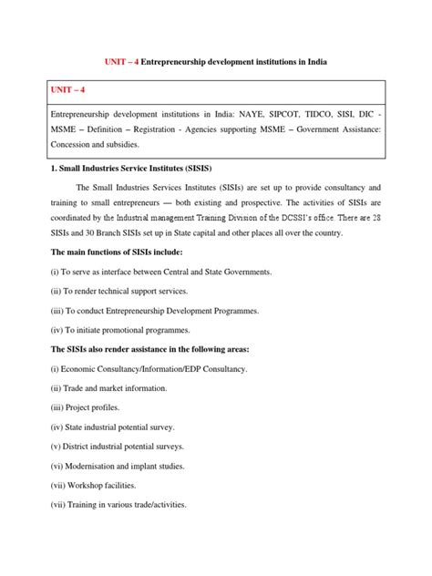 Iv Unit Entrepreneurship Development Institutions In India Pdf