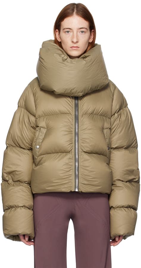 Rick Owens Green Funnel Neck Down Jacket Rick Owens