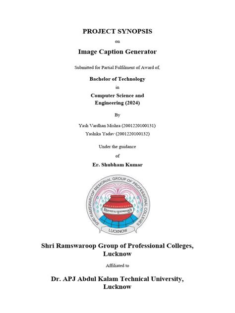 Synopsis Final Year Project Copy Pdf
