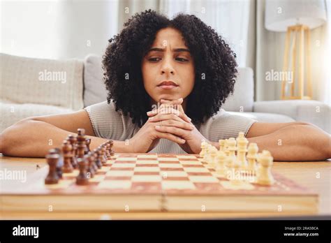 Thinking Strategy And Face Of Woman With Chess For Problem Solving