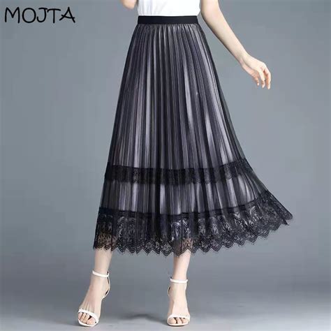 Купити Весна літо Жіноча сітчаста плісирована спідниця міді Жіноча спідниця з високою талією