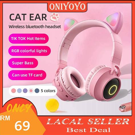 🔥ready Stock🔥tik Tok Led Cat Ear Headphones Cute Trendy Girls