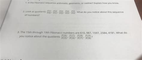 Solved Is The Fibonacci Sequence Arithmetic Geometric Or Neither