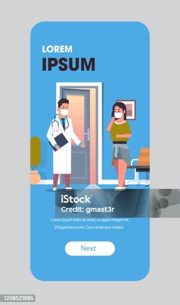 여성 특허 방문 의사 코로나바이러스 감염 전염병 Merscov 바이러스 의료 상담 2019ncov 전염병 건강 위험 전체 길이 스마트 폰 화면 모바일 앱 복사 공간 수직