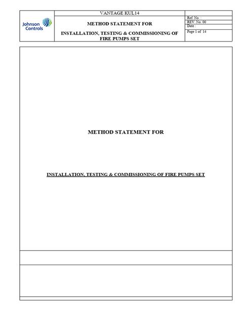 Method Statement For Installation Testing Commissioning Of Fire Pump