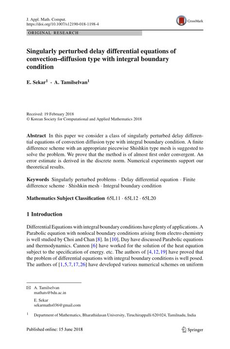 Pdf Singularly Perturbed Delay Differential Equations Of Convection