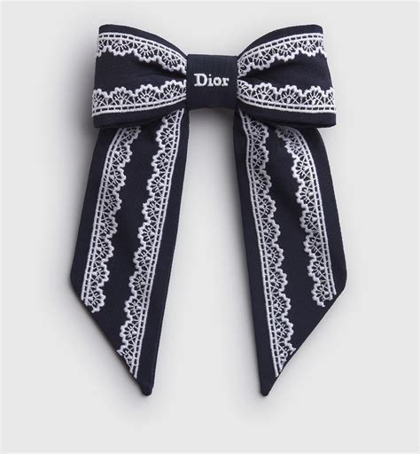 Large Dior Twist Bow Navy Blue And White Embroidered Grosgrain Effect