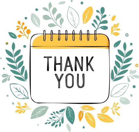 Thank You Card With Floral Wreath Doodle Style Gratitude Illustration