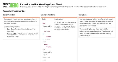 Recursion And Backtracking Cheat Sheet Cheatsheet Cheat Sheets Hero