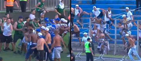 Watch Brazilian Football Match Ends In Chaos Pitch Invasion And Brawl
