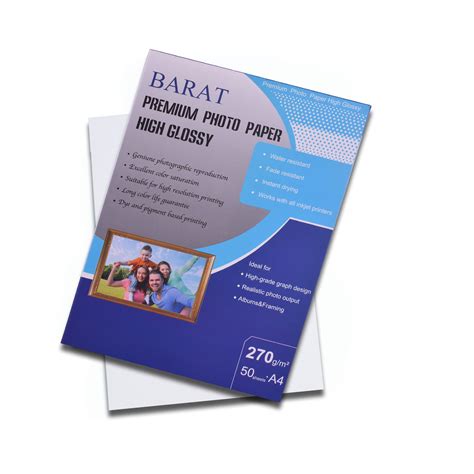⭐️ خرید اینترنتی کاغذ چاپ عکس فتوگلاسه بارات مدل پرمیوم 270g Rc سایز A4 بسته 50 عددی 1403