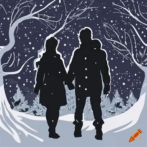 Vectorized Silhouette Of A Couple In Snowy Landscape On Craiyon