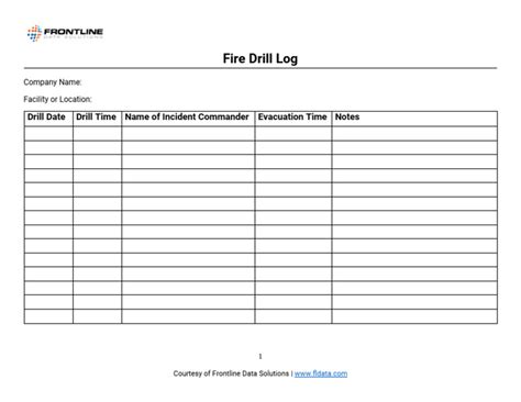Fire Drill Log Template Pdf