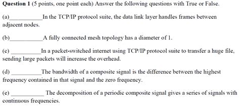 Solved Question Points One Point Each Answer The Chegg