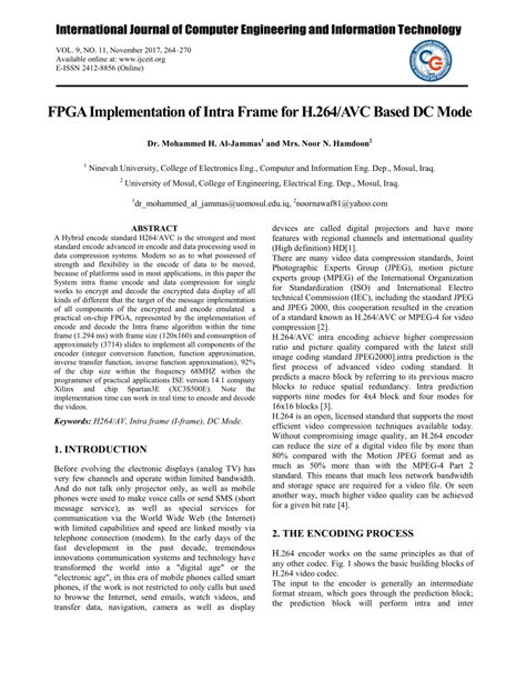 Pdf Fpga Implementation Of Intra Frame For H 264 Avc Based Dc Mode
