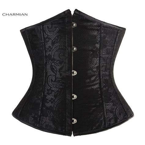 Charmian Sexy Women S Lace Overlay Satin Underbust Corset Black Red Waist Trainer Cincher