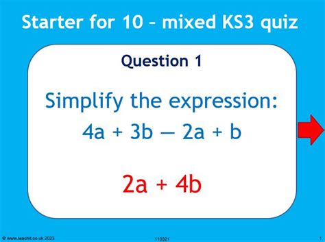Starter For 10 Mixed Ks3 Quiz Ks3 Maths Teachit