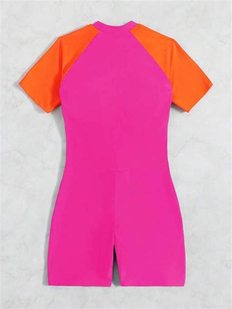 Shein Swim Serf Colorblock Zipper Front One Piece Swimsuit Shein Usa
