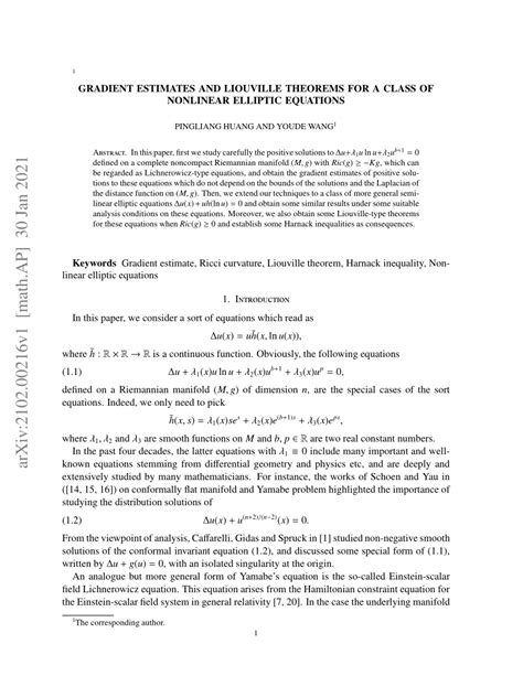 Pdf Gradient Estimates And Liouville Theorems For A Class Of Nonlinear Elliptic Equations