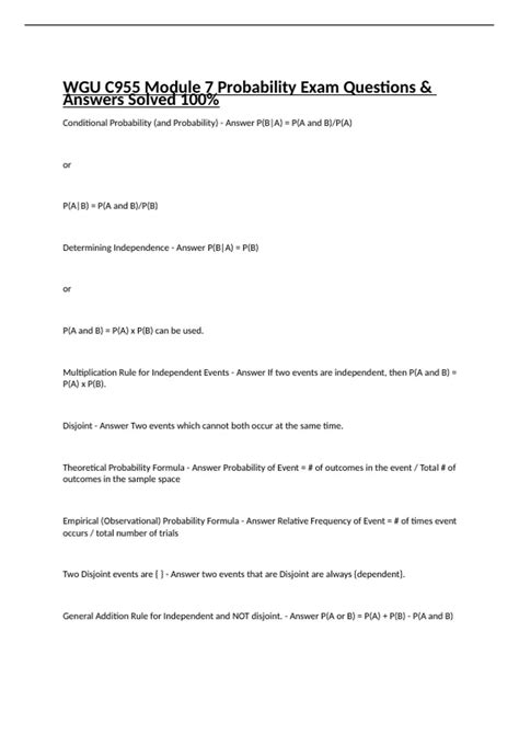 WGU C Module Probability Exam Questions Answers Solved WGU C Stuvia US