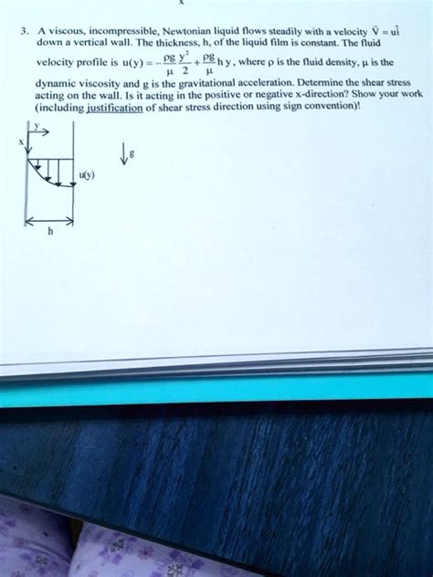 Solved 3 A Viscous Incompressible Newtonian Liquid Flows Steadily With A Velocity V Ui