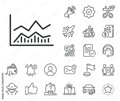 Financial Growth Graph Sign Salaryman Gender Equality And Alert Bell Outline Icons Line Chart