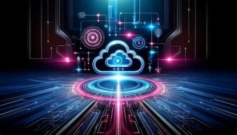 Neon Cloud Computing Data Management Concept Premium Ai Generated Vector