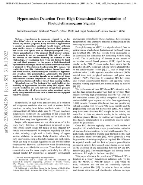 Pdf Hypertension Detection From High Dimensional Representation Of Photoplethysmogram Signals