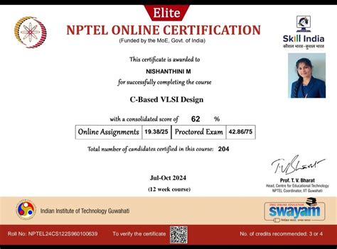 Nishanthini Murugan On Linkedin Nptel Elitecertification Cbasedvlsidesign Skilldevelopment