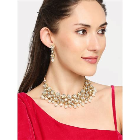 Buy Oomph Jewellery Gold Kundan And Pearl Choker Necklace Set Online