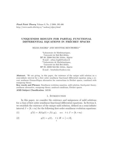 Pdf Uniqueness Results For Partial Functional Differential Equations In Fréchet Spaces