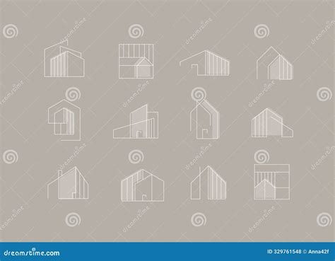 Building Icons In Modern Linear Style Grey Bg Stock Illustration Illustration Of Modern