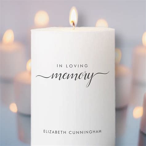 In Loving Memory Simple Modern Calligraphy Pillar Candle Zazzle