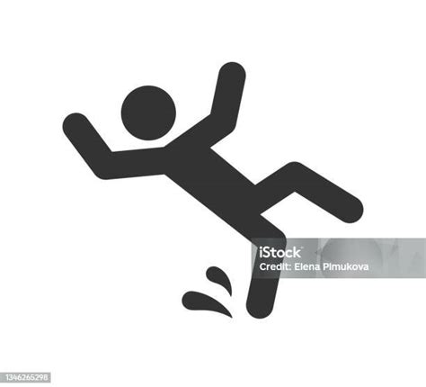 습한 바닥 표지판에 주의하십시오 한 남자가 쓰러졌다 미끄러운 바닥 표지판 위험에 대한 경고 신호 흰색 배경에 격리된 벡터 그림 아이콘에 대한 스톡 벡터 아트 및 기타 이미지