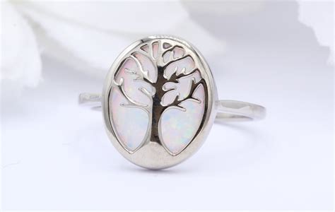 Oval Tree Of Life Ring Lab White Opal Wedding Engagement Art Etsy