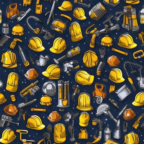 Construction Tools Helmet Seamless Pattern Premium Ai Generated Image