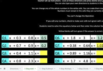Decimal Single Step Equations Editable Interactive Instant Feedback
